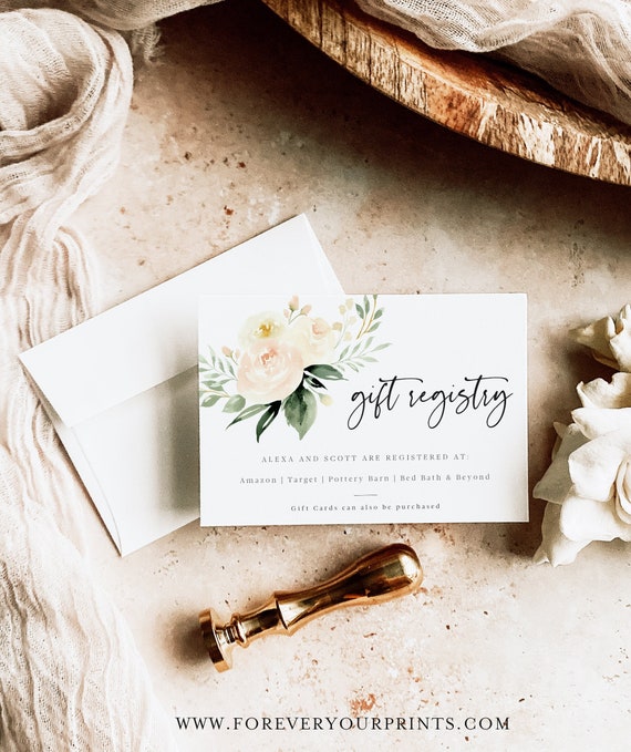 Gift Registry Card Template, Invitation Insert Card, Minimalist Florals ...