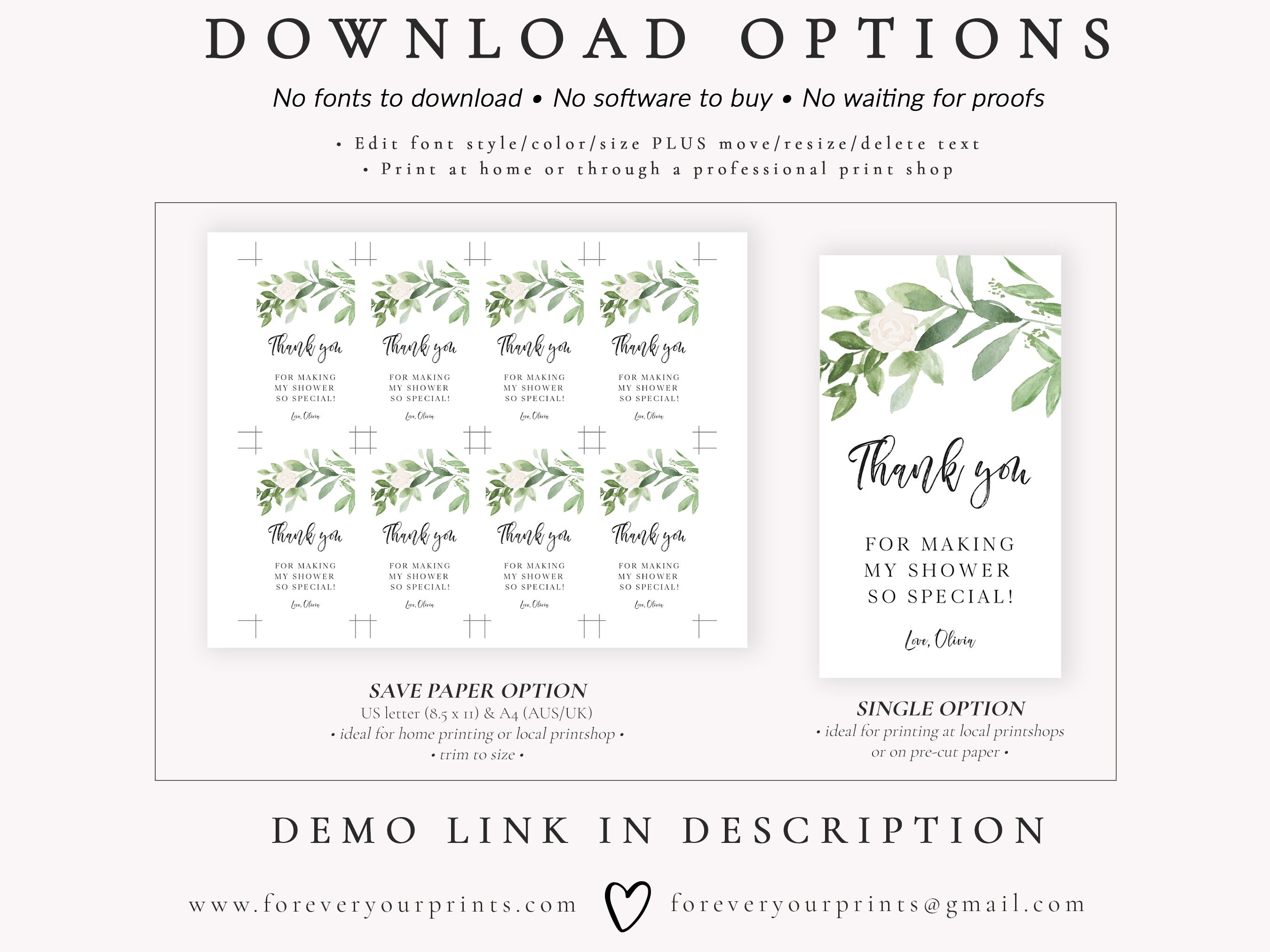 Greenery Thank You Gift Tags Template Printable Favor Tags | Etsy