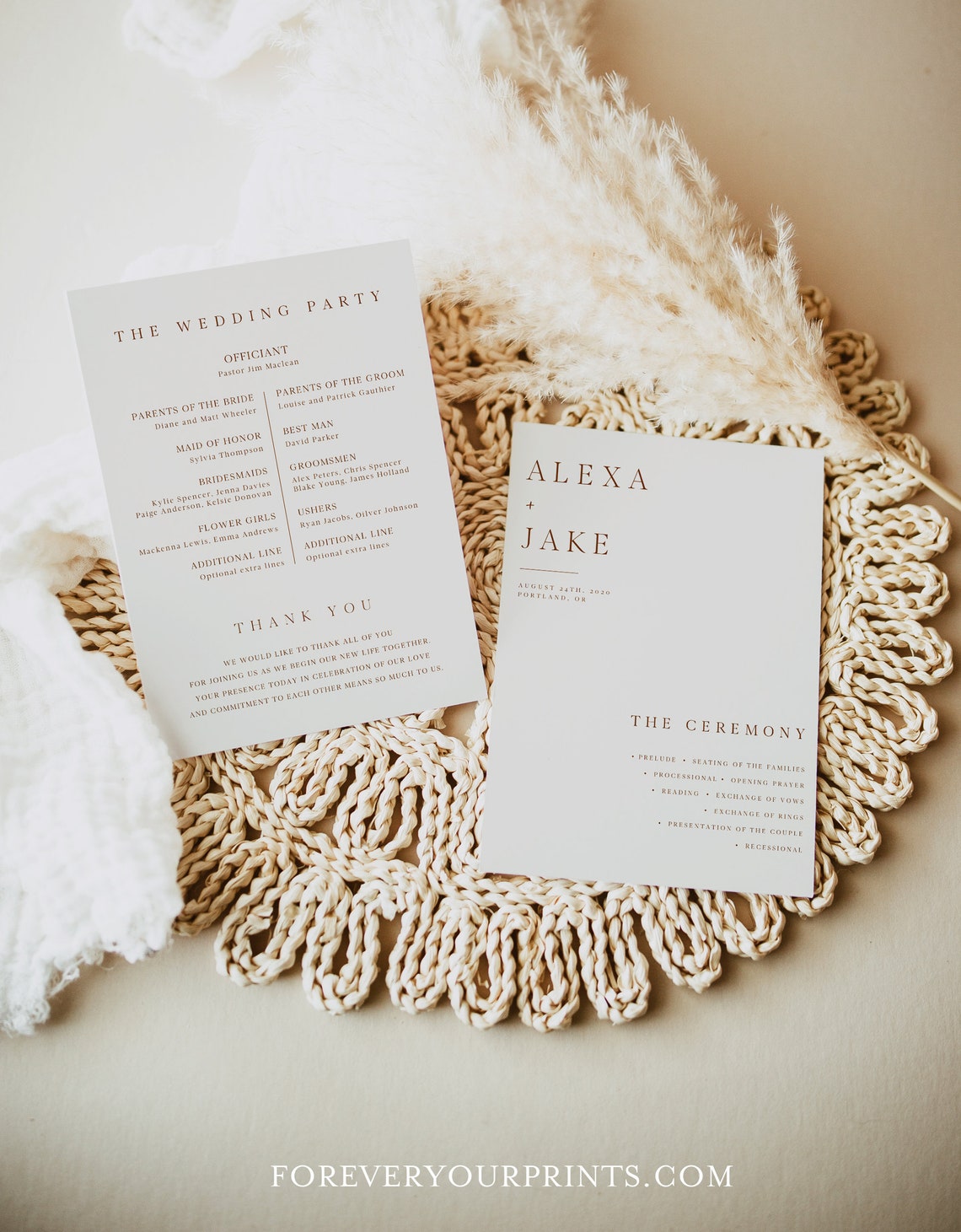 Minimalist Wedding Program Template Modern Wedding Program | Etsy