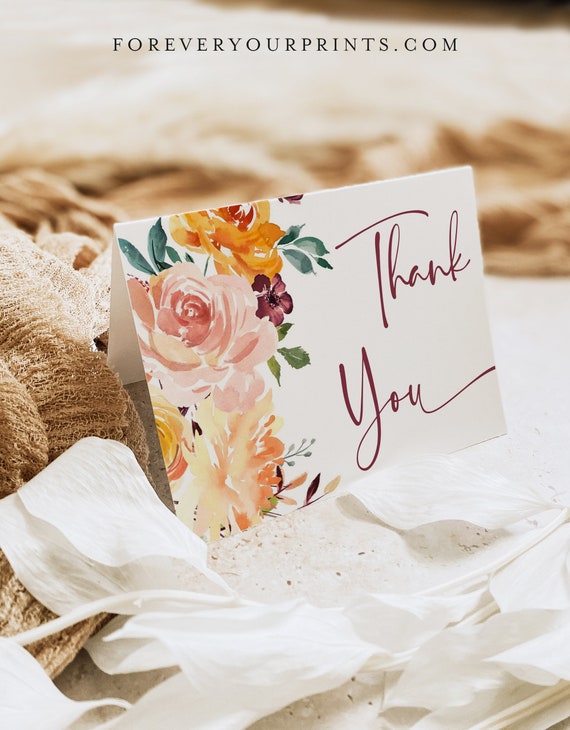 Fall Thank You Note Card, Wedding Thank You Card, Autumn, Modern ...