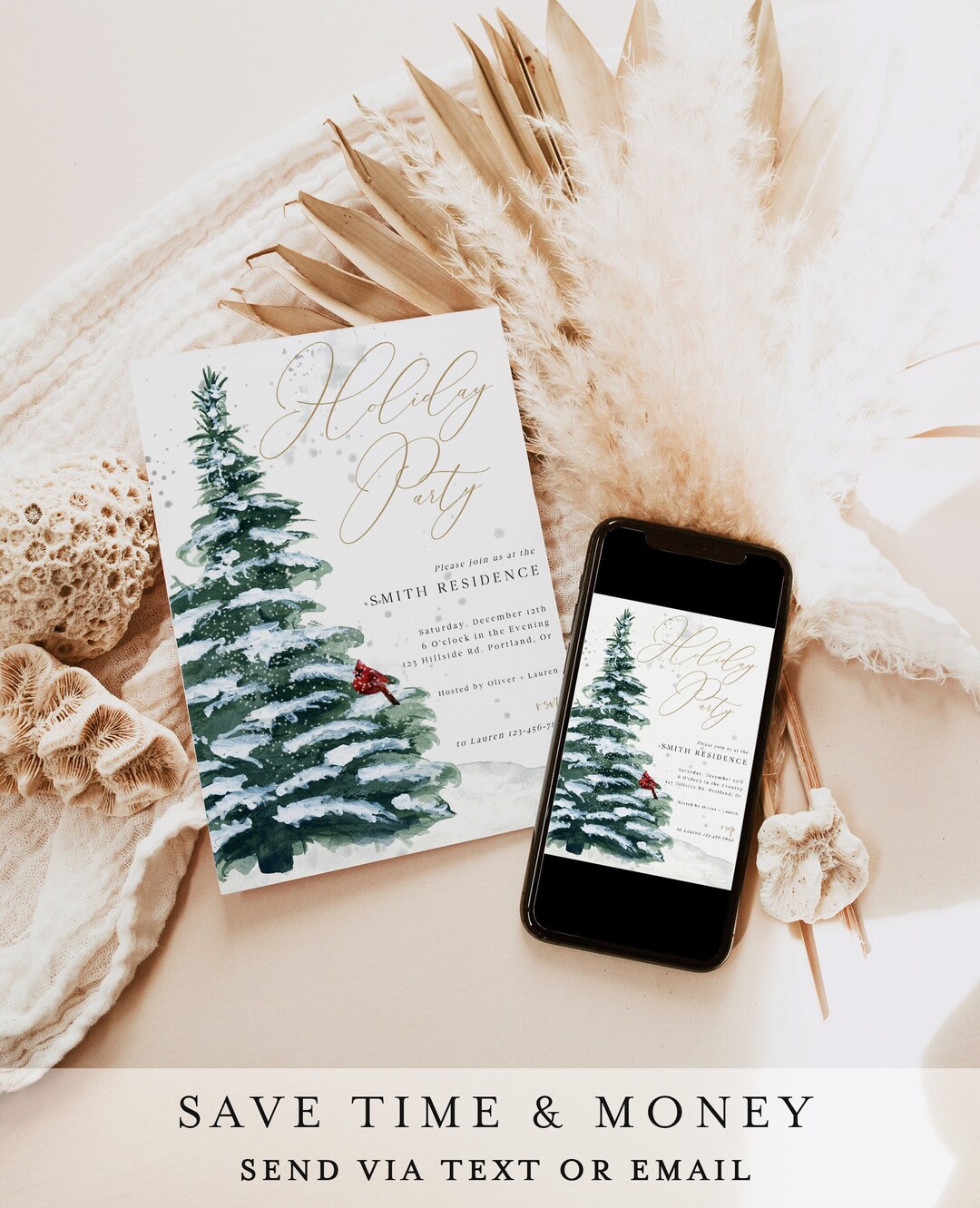 Holiday Party Invitations Christmas Party Invitation Rustic Winter ...