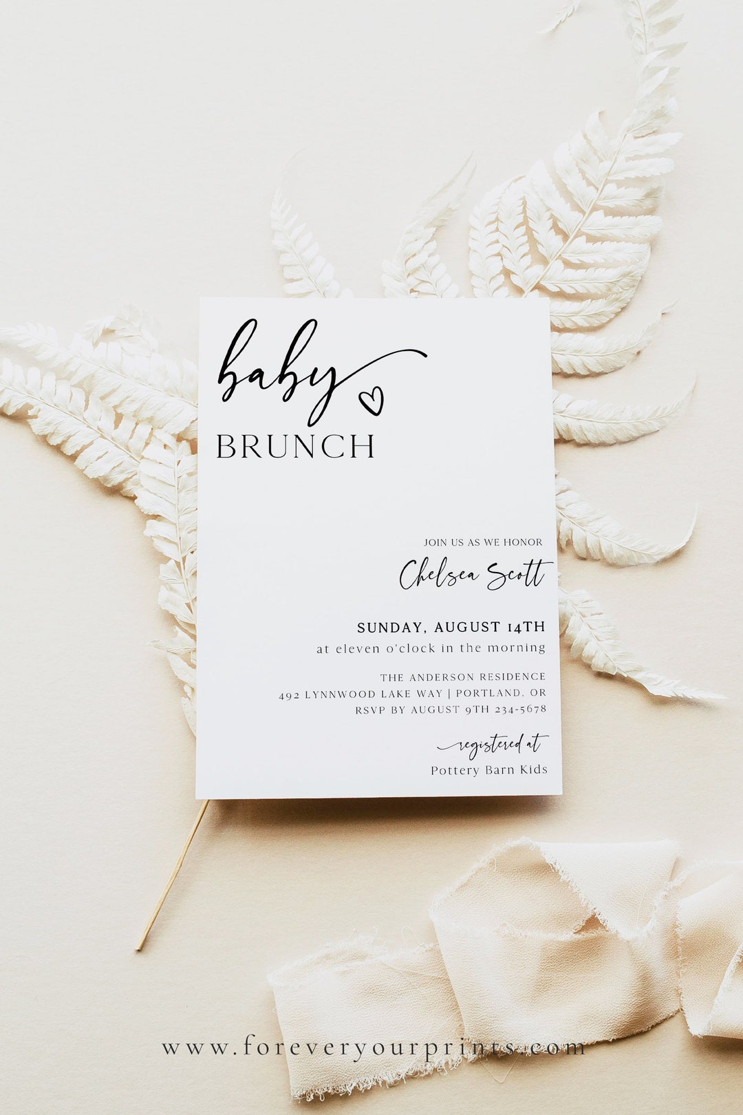 Baby Brunch Invitation Template, Printable Minimalist Baby Shower ...
