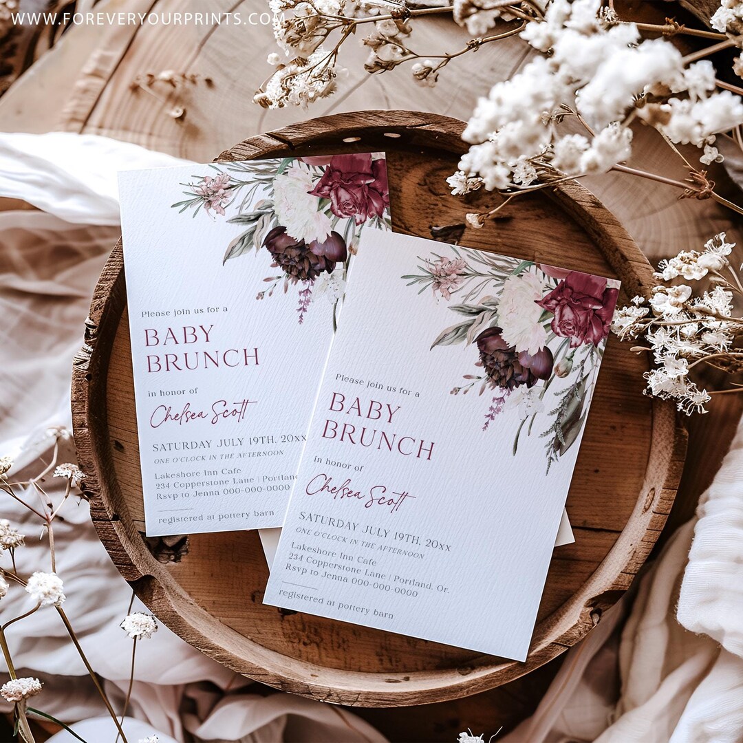 Floral Baby Brunch Invitation, Boho Baby Brunch Invite, Baby Shower ...