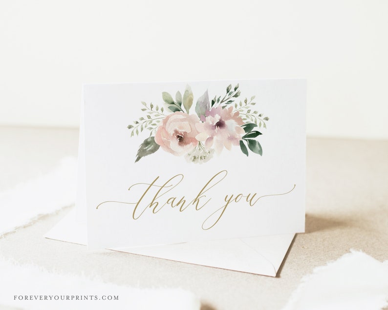 Classic Thank You Card Template Floral Thank You Note Card | Etsy