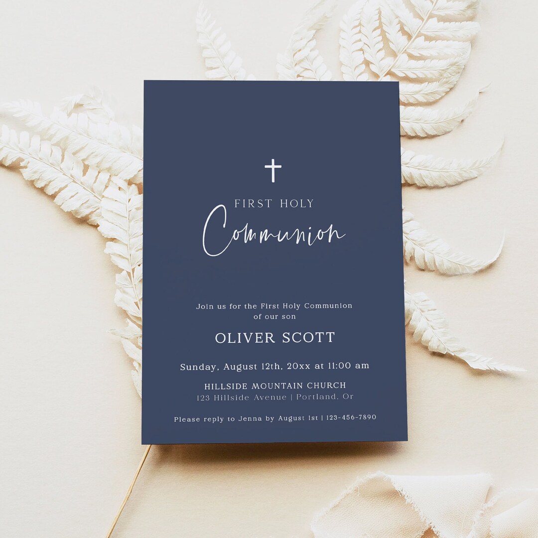 First Communion Invitations, Boys Communion, Baby Boy Baptism ...