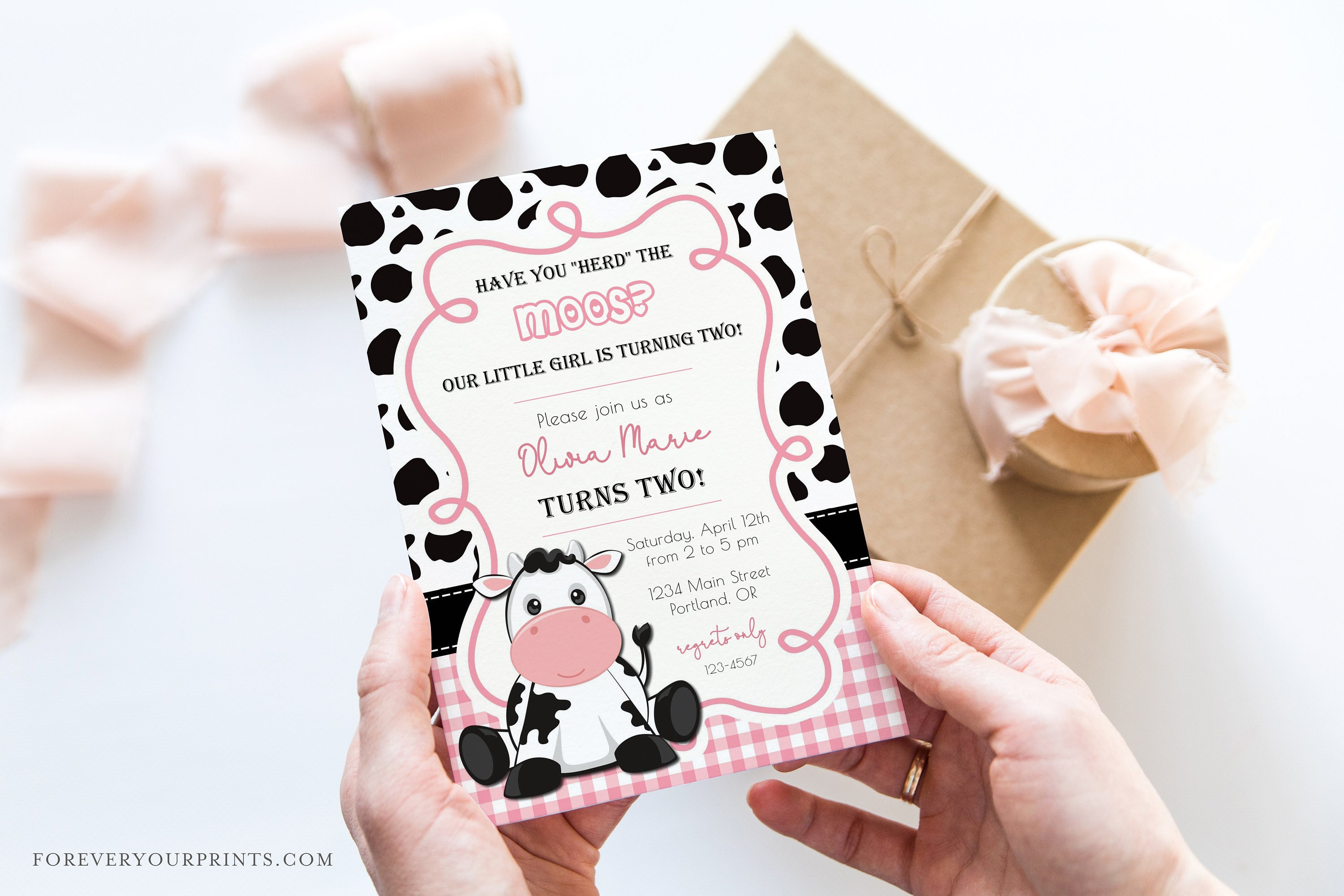 Girls Cow Birthday Invitation Cow Party Invitation Cow Party - Etsy Canada