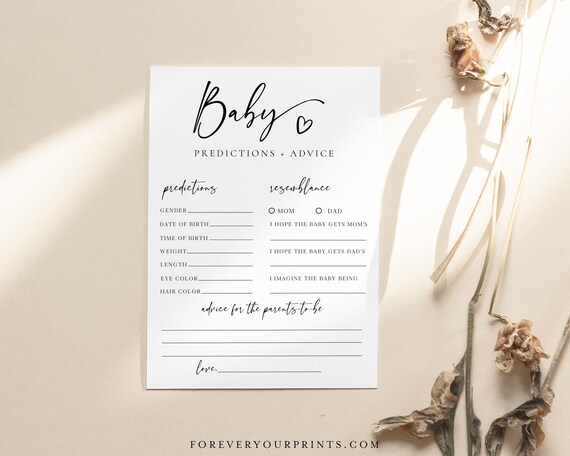 Baby Predictions and Advice Cards, Baby Shower Prediction Game ...