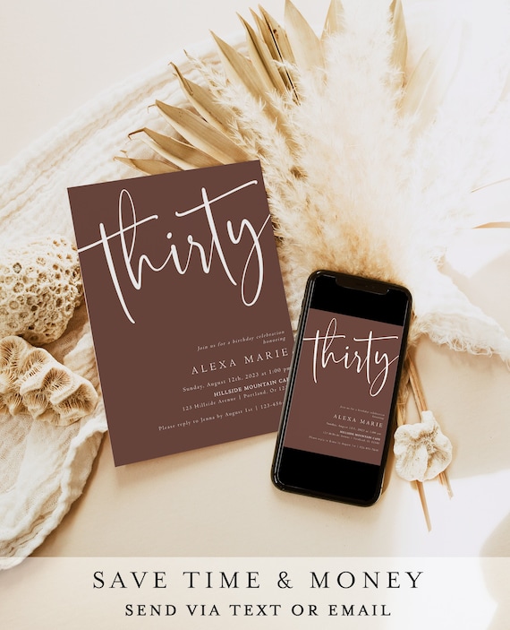 30th Birthday Invitation Template Adult Birthday Invite Modern