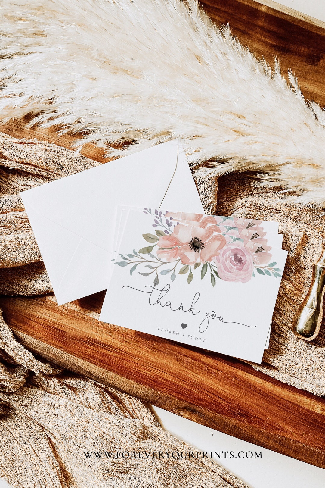 Thank You Cards Printable, Floral Thank You Note, Modern Minimalist ...