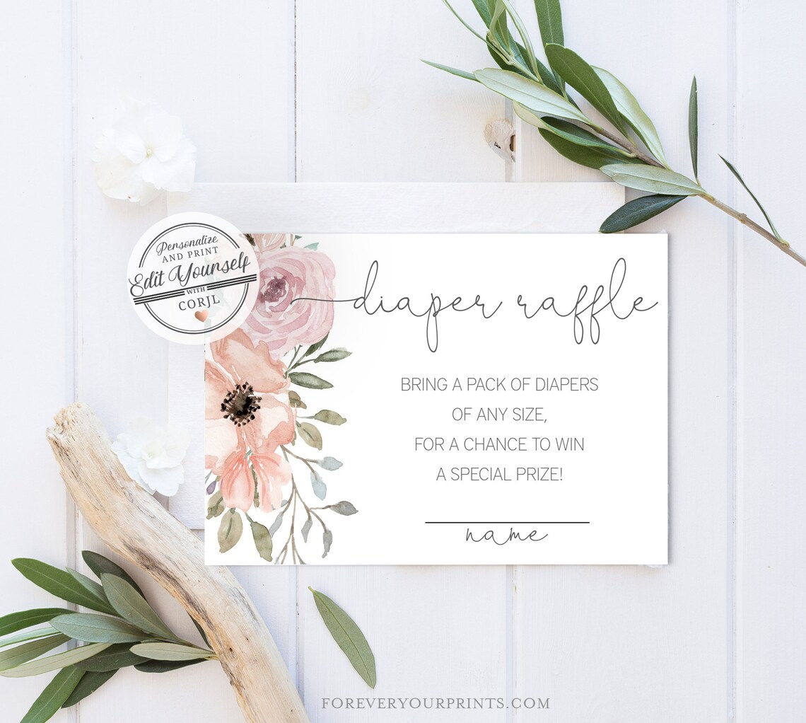 Floral Diaper Raffle Ticket Diaper Raffle Cards Editable - Etsy