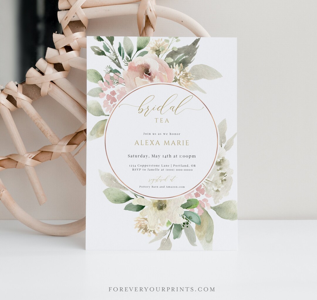 Floral Bridal Tea Invitation Template, Bridal Shower Invites, Blush ...