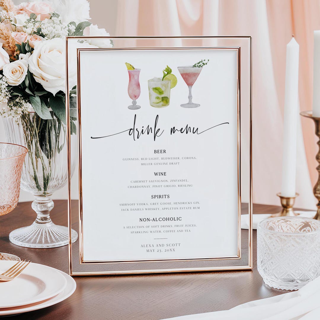 Wedding Bar Menu Sign | Printable Drink Menu Template | Signature ...
