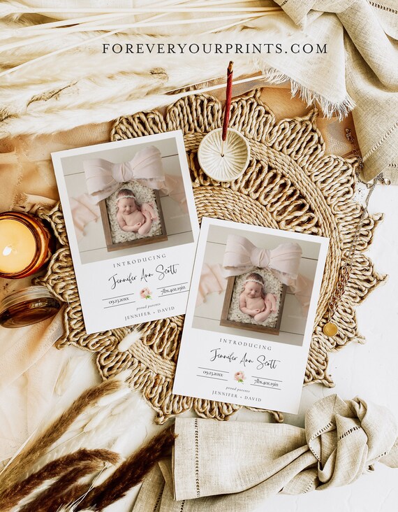 Birth Announcement Template, Photo Baby Announcement Card, Newborn ...