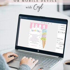 Ice Cream Thank You Card Template | Editable Thank You Note Card | Girl ...