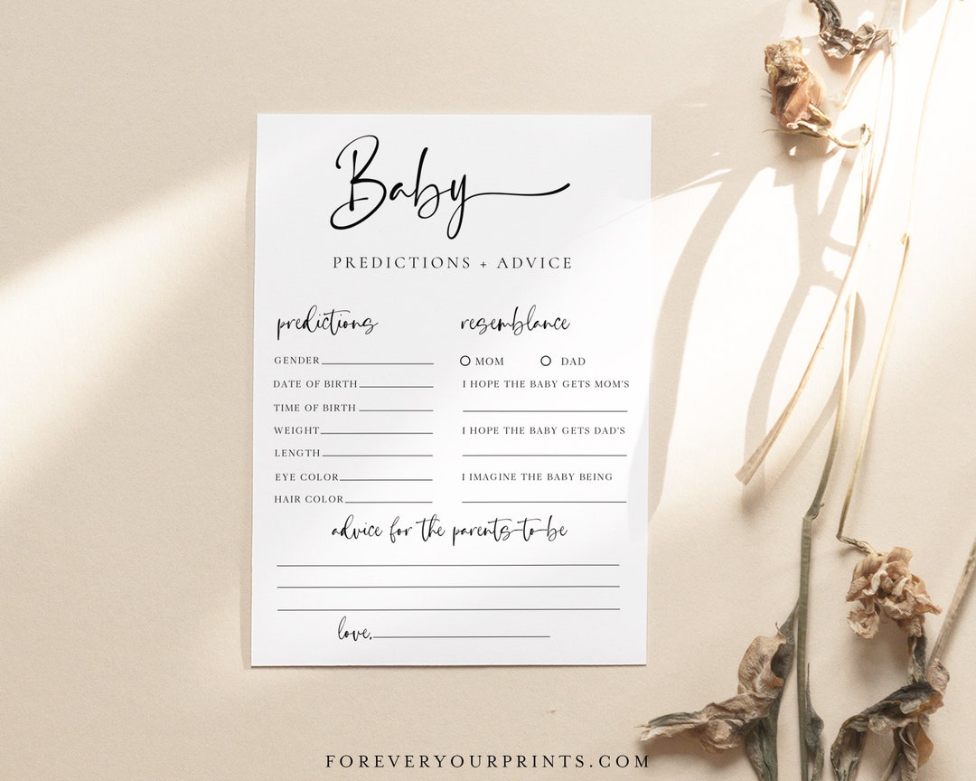 Baby Predictions and Advice Cards, Baby Shower Prediction Game ...