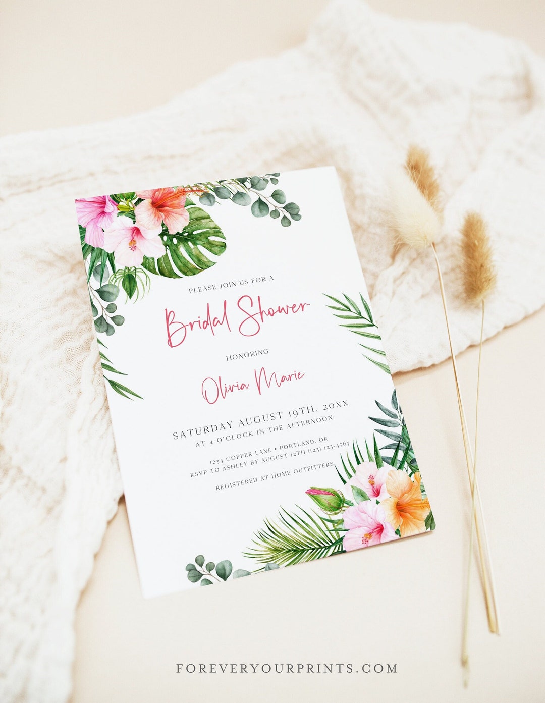 Tropical Bridal Shower Invitation Download, Beach Wedding Shower Invite ...
