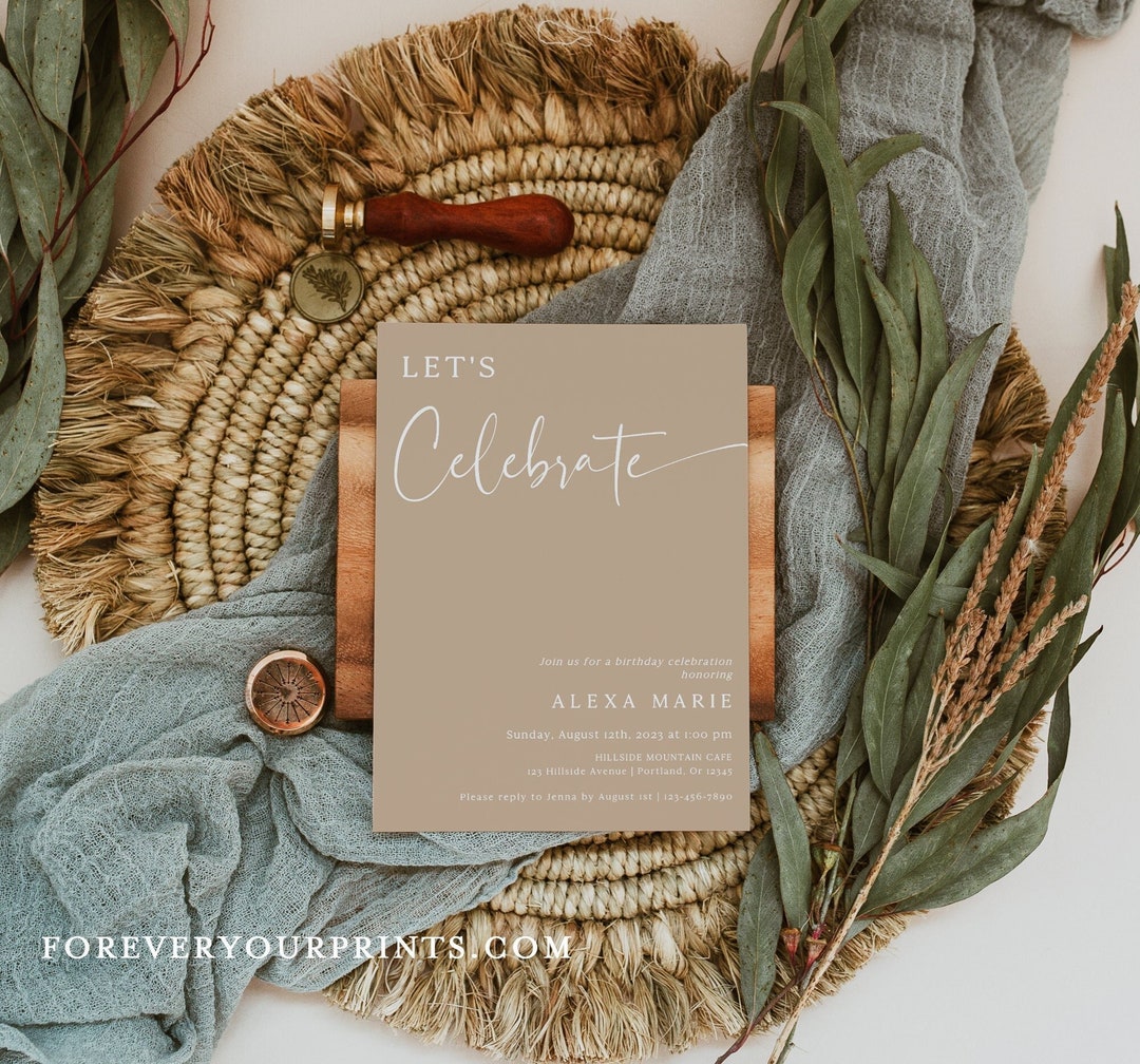Modern Birthday Party Invite, Boho Birthday Invite, Neutral Tones ...