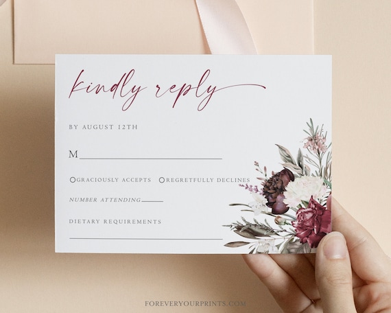 RSVP Reply Card Template, Printable RSVP Card, Boho Rsvp Card, Wedding ...