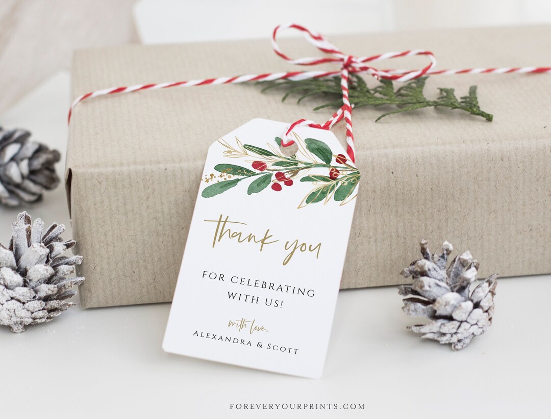 Thank You Tags, Winter Gift Tags, Bridal Shower Favor Tags, Minimalist ...