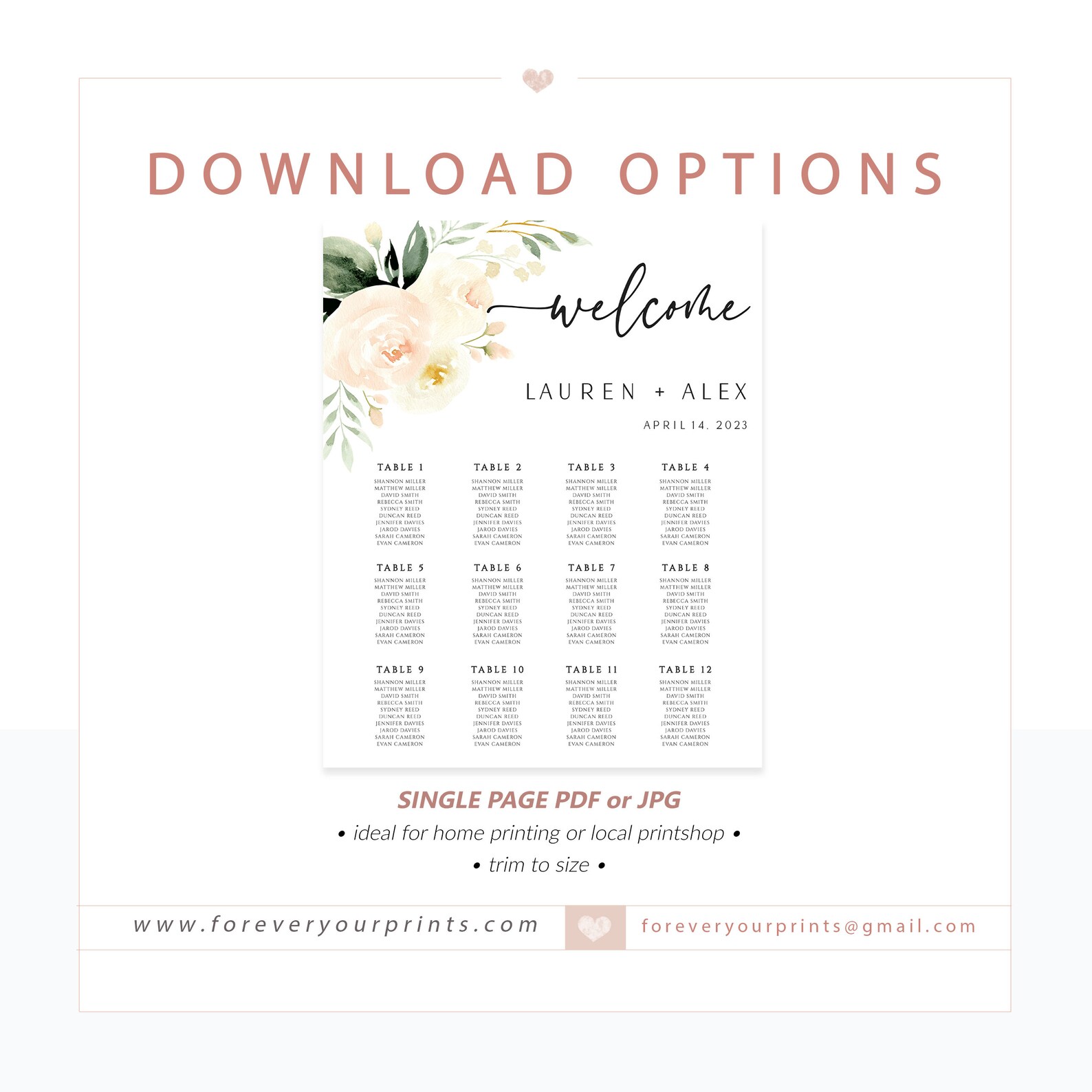 Seating Chart Template Editable & Printable Instant Download | Etsy