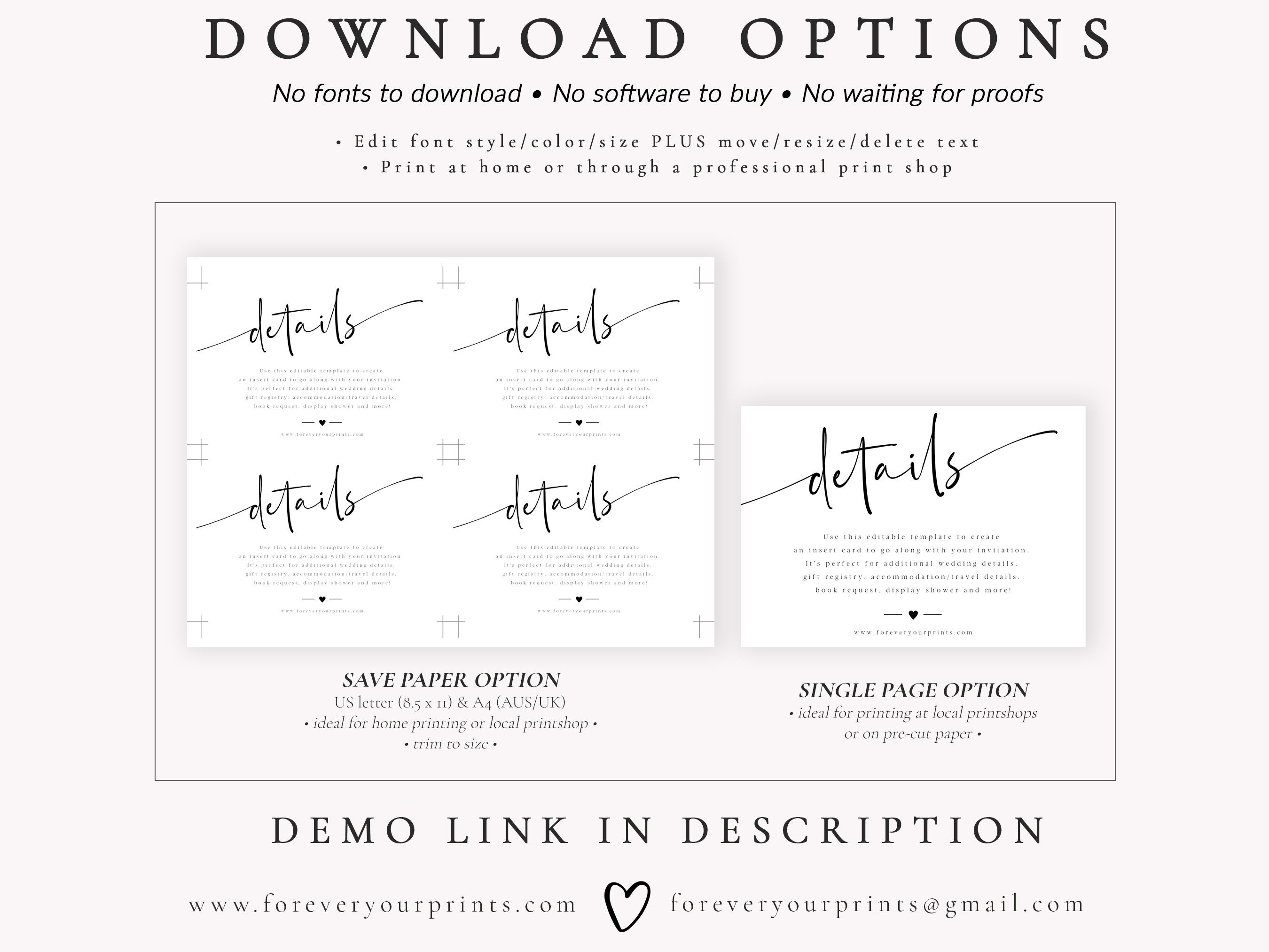 Details Card Template Editable Registry Card Minimalist | Etsy