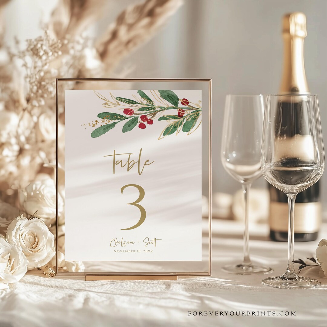 Winter Wedding Table Numbers Christmas Wedding Sign Modern Christmas ...