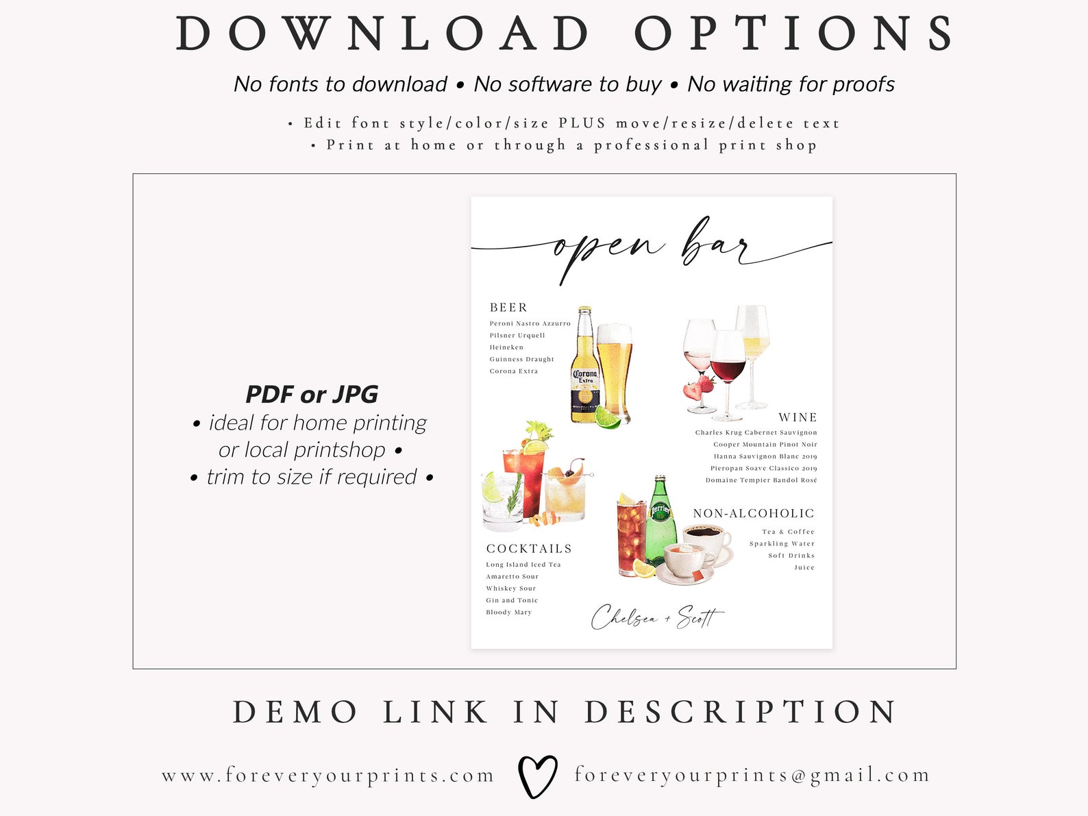 Wedding Open Bar Sign Template Minimalist Wedding Sign - Etsy