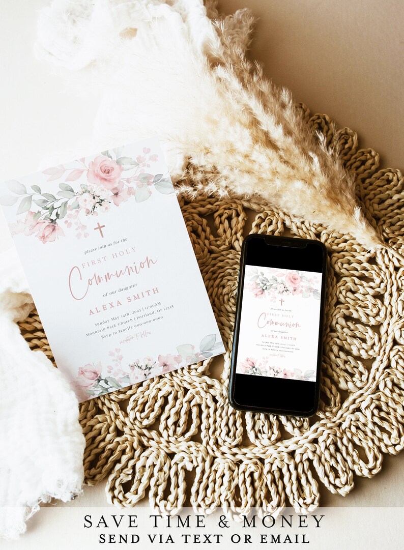 First Communion Invitations Baptism Invitation Blush Pink - Etsy