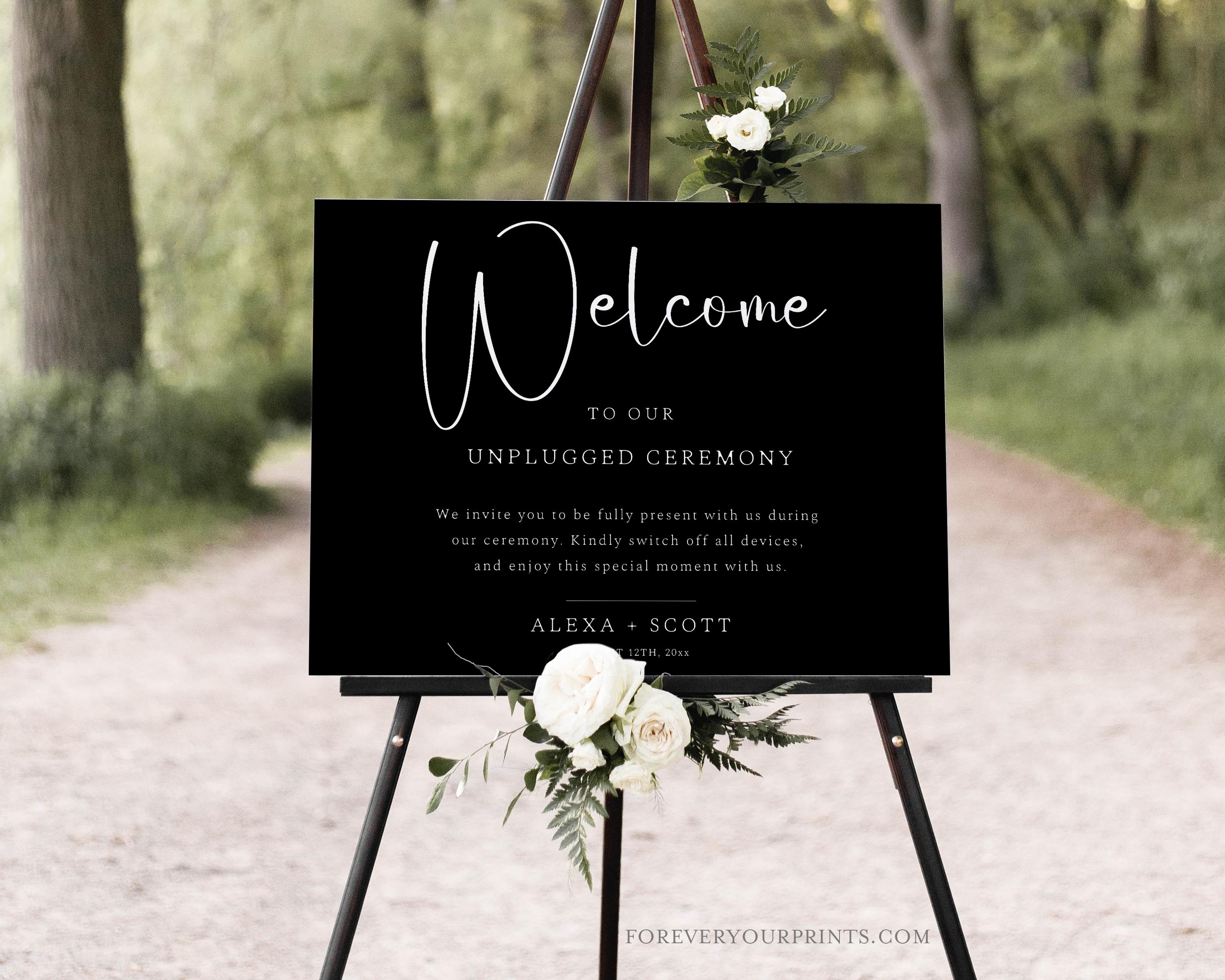 Unplugged Ceremony Sign, Modern Wedding Welcome Sign Printable ...
