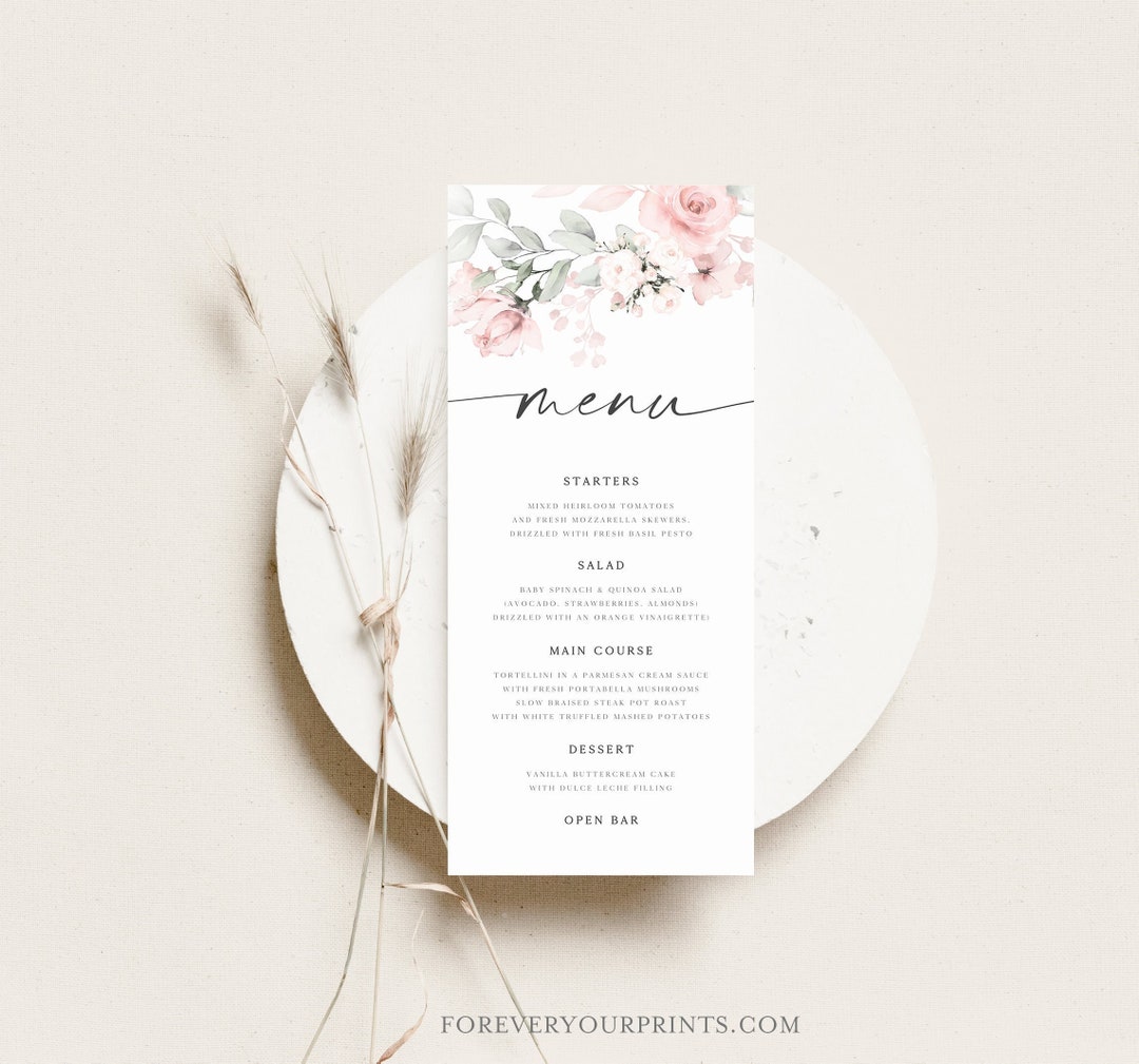 Modern Wedding Dinner Menu Cards Template, Wedding Menu Template ...