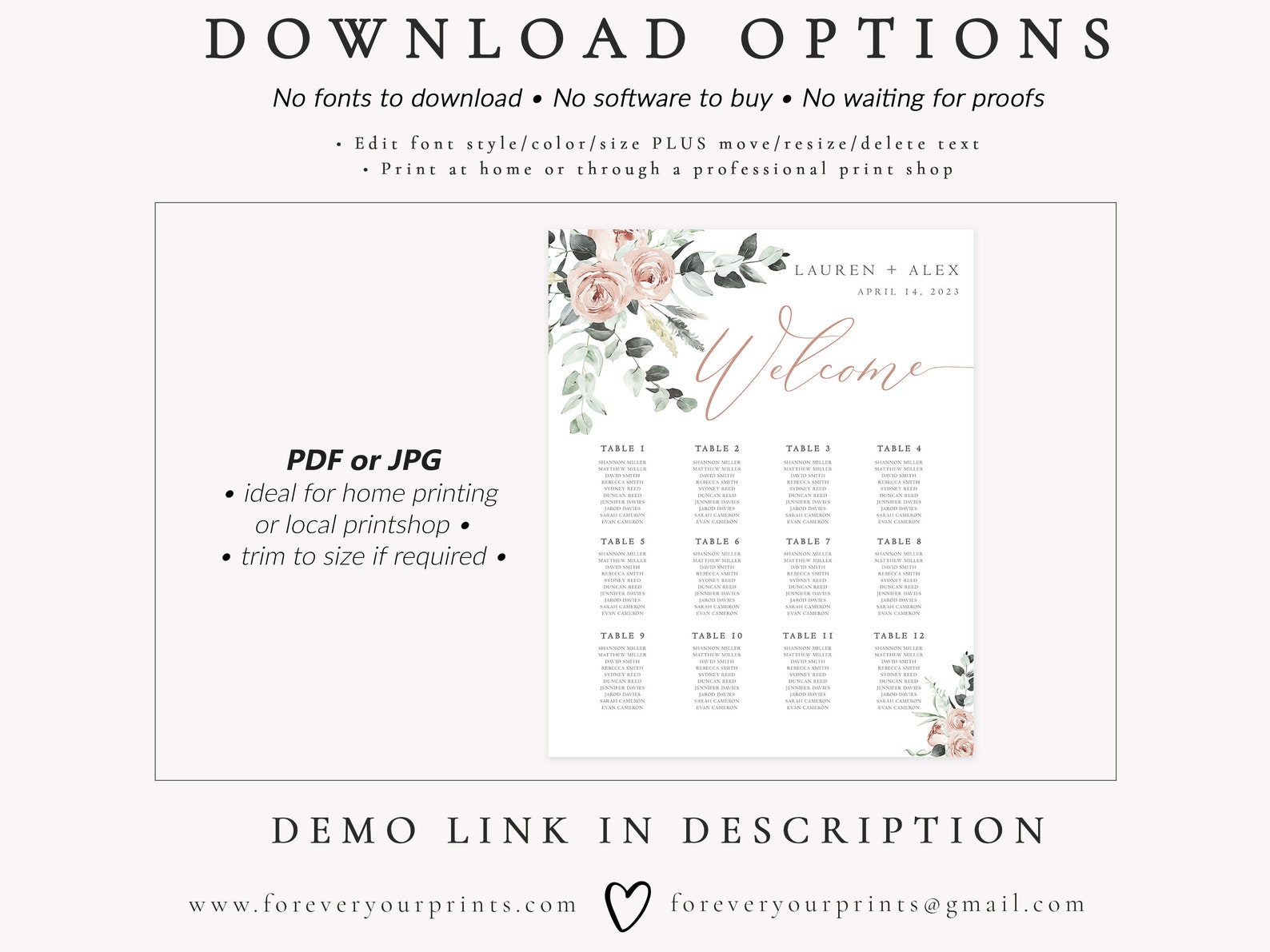 Seating Chart Template Editable & Printable Instant Download - Etsy