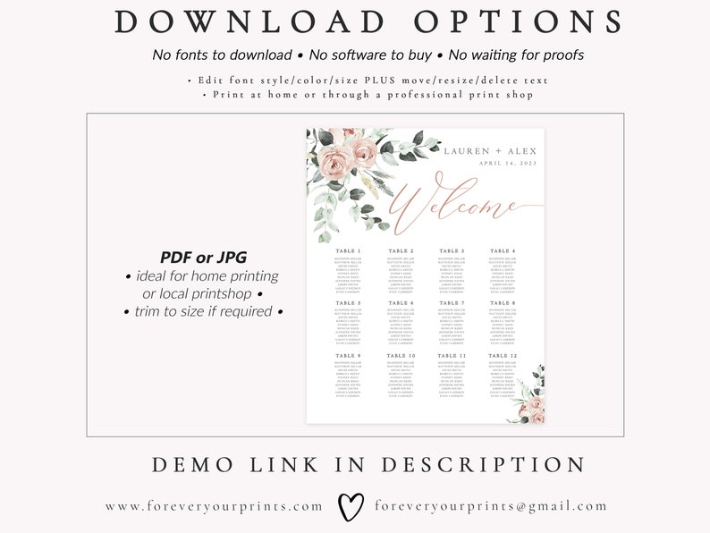 Seating Chart Template Editable & Printable Instant Download - Etsy