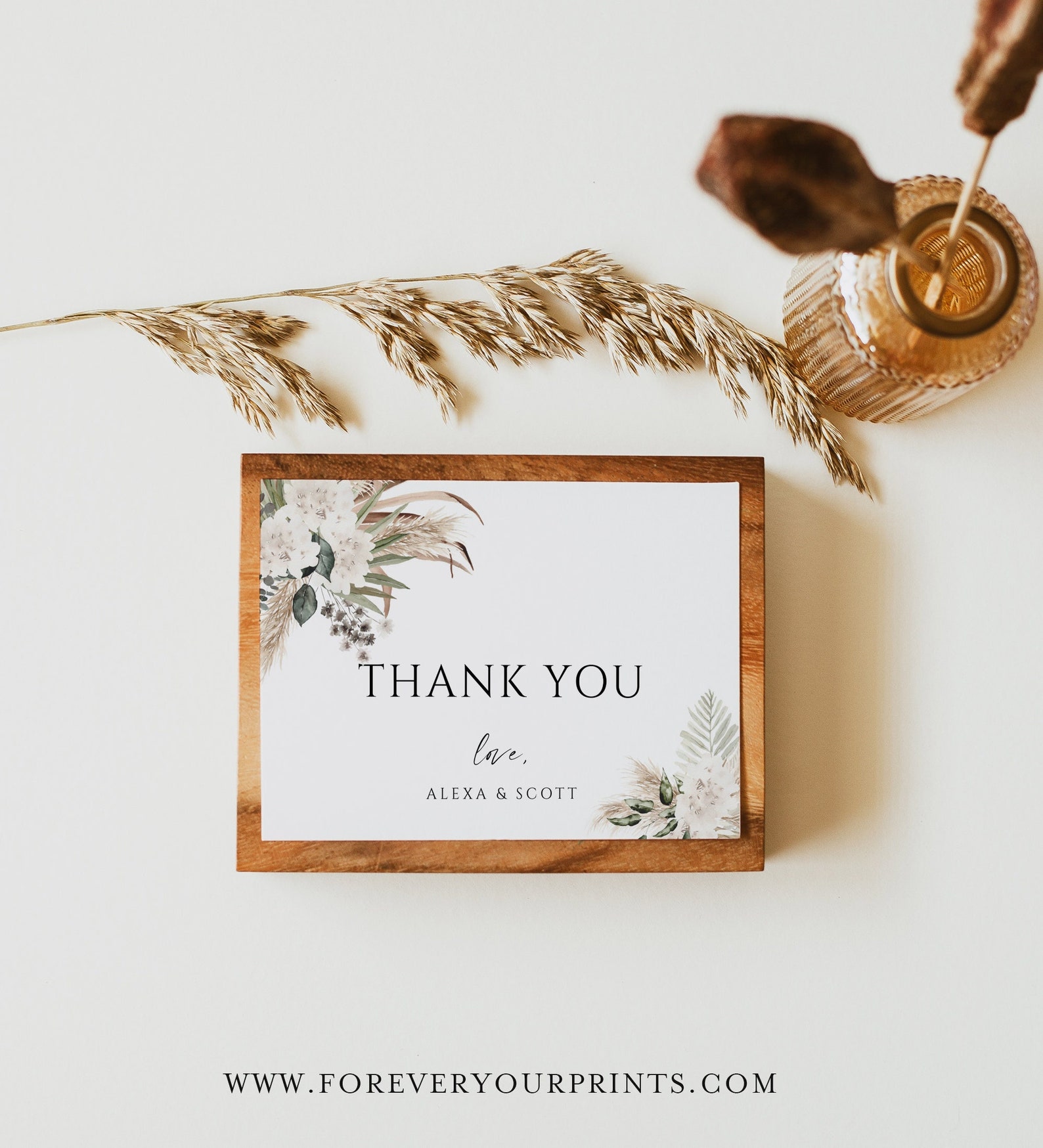 Printable Thank You Note Boho Thank You Card Template Pampas - Etsy