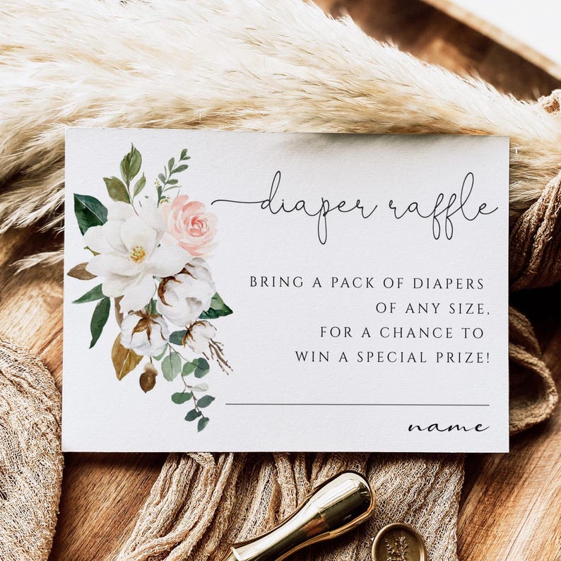 Diaper Raffle Card – Floral Baby Shower Raffle Ticket Insert, Editable ...