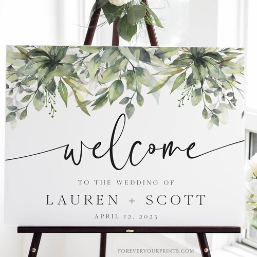 Boho Greenery Wedding Welcome Sign Template INSTANT DOWNLOAD - Etsy