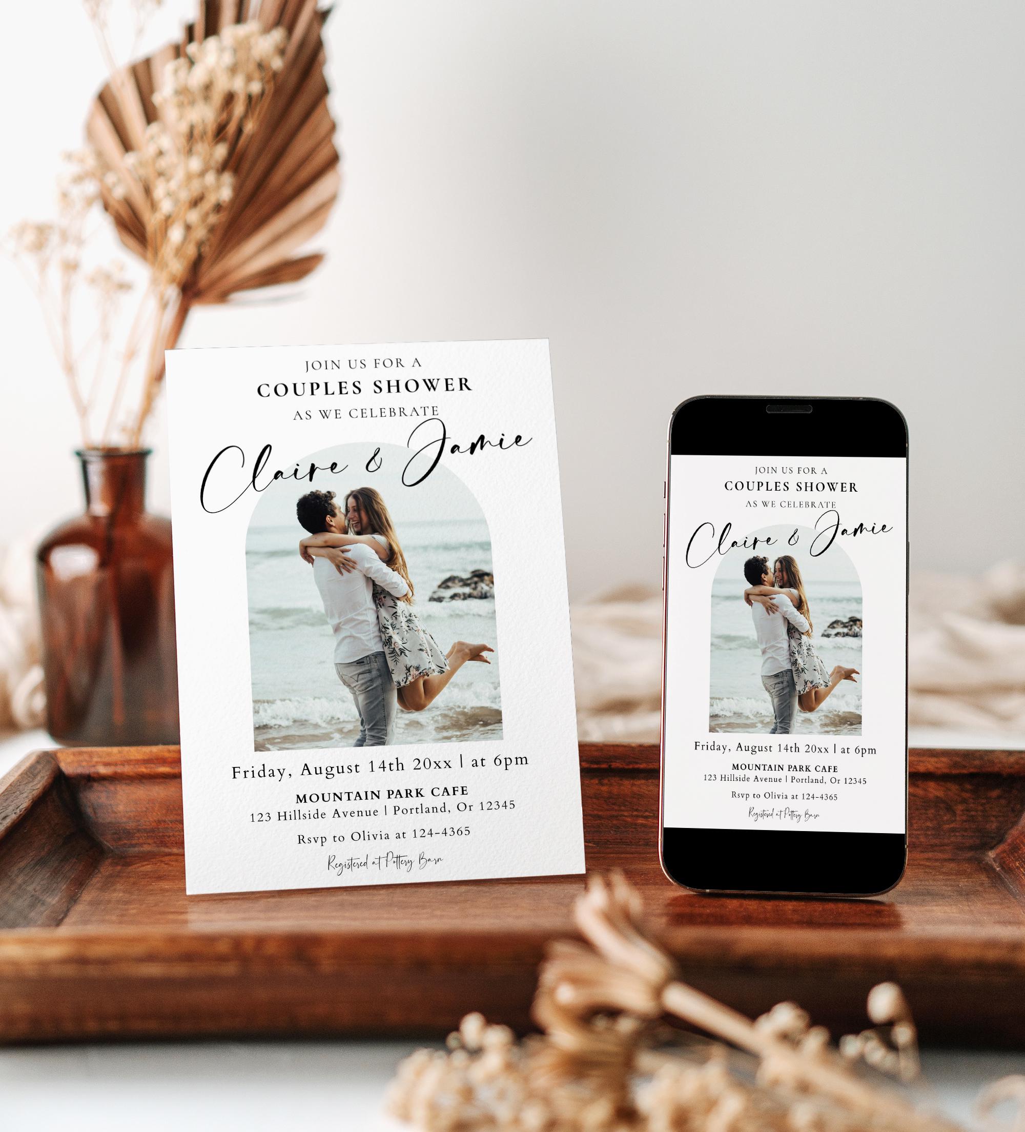 Couples Shower Invitation Template | Modern Photo Printable Invite ...