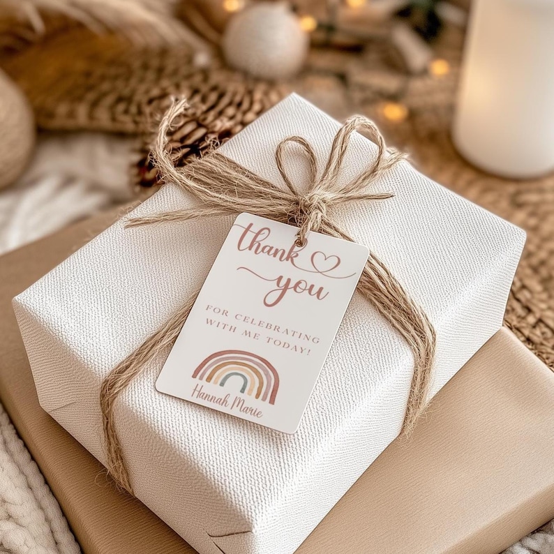 Baby Shower Favor Tag Canva Template | Editable Boho Rainbow Thank You ...
