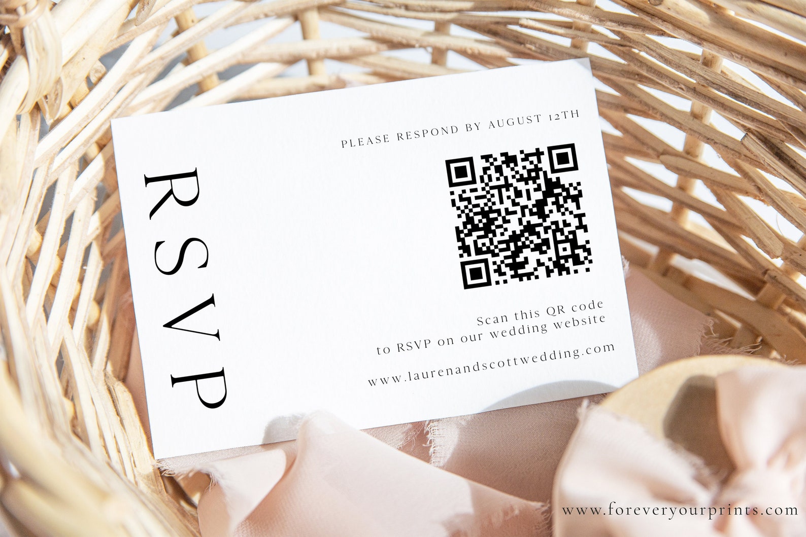 QR Code Wedding Rsvp Cards, Online Reply Card Template, Modern ...