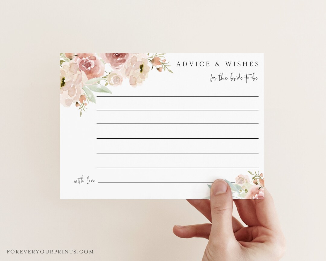 Advice for the Bride Cards, Floral Wedding Advice Cards, Bridal Shower ...