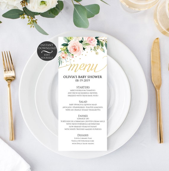 Floral Menu Card Template Editable Menu Card Instant | Etsy