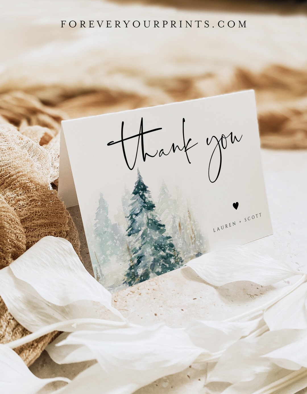 Winter Thank You Card Editable Thank You Cards Modern Wedding Thank You ...