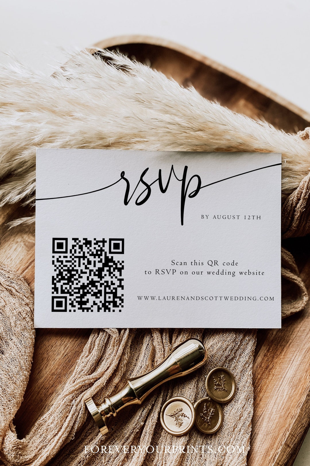QR Code Wedding Rsvp Cards, Online Reply Card Template, Modern ...
