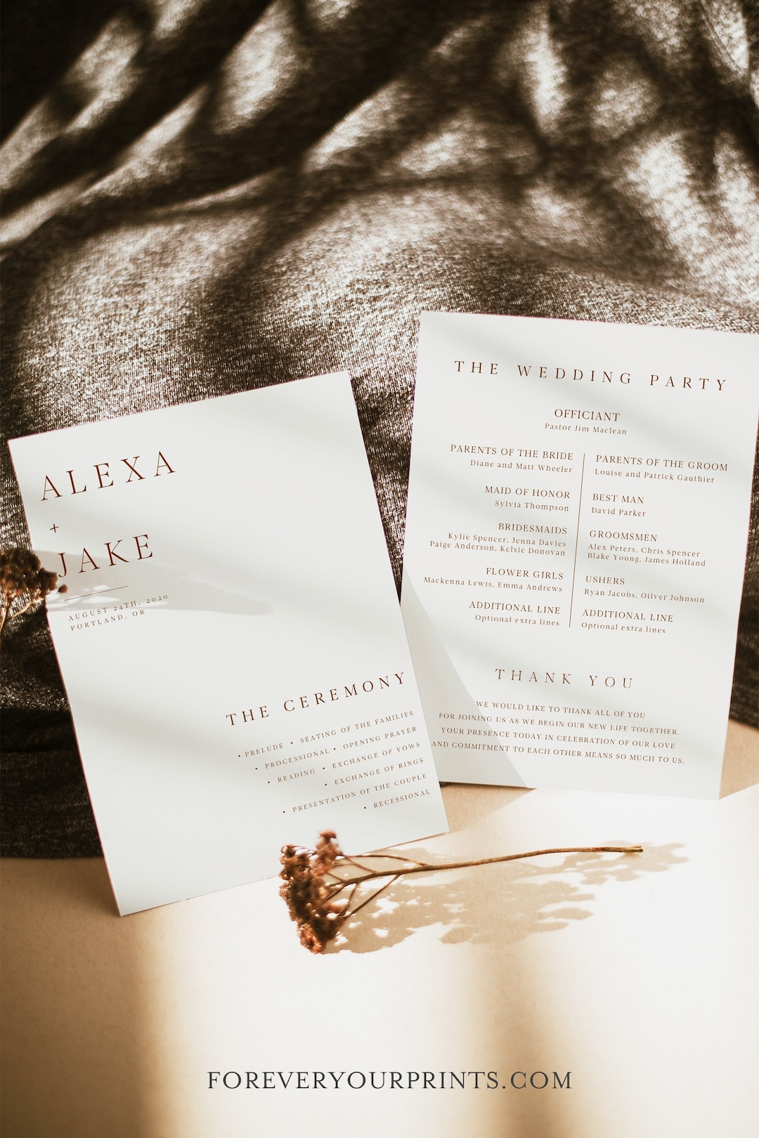 Minimalist Wedding Program Template, Modern Wedding Program, Minimal ...