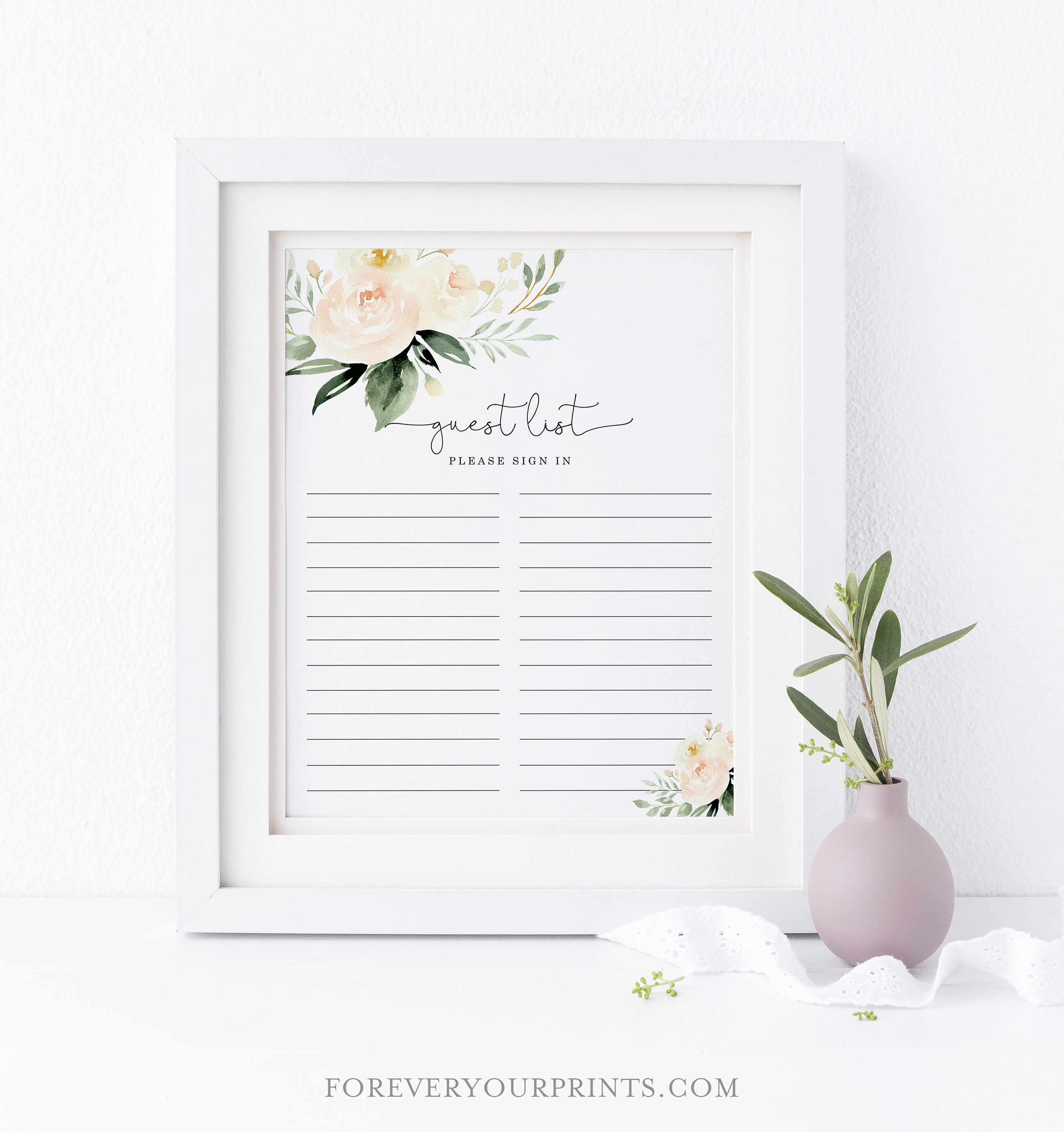 Wedding Guestbook Guest List Bridal Shower Sign In Sheet | Etsy