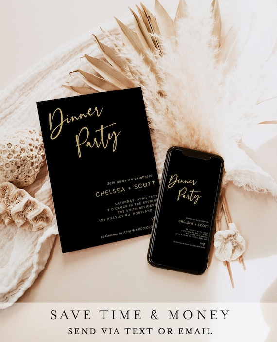 Minimalist Dinner Party Invitation, Rehearsal Dinner Invite, Let's Eat ...