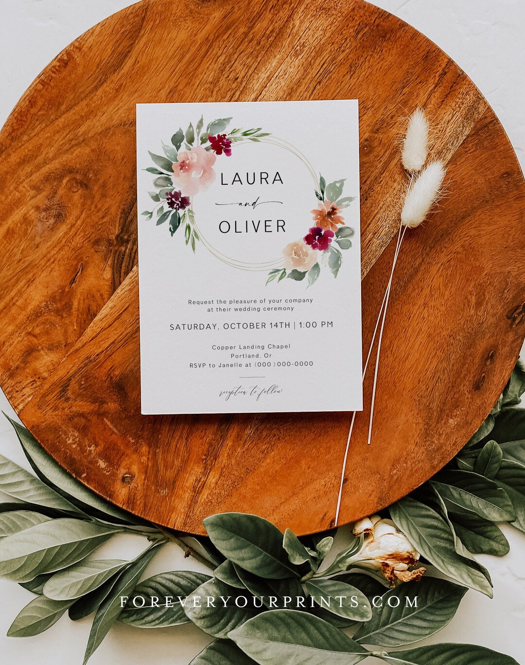 Boho Wedding Invitation Template, Fall Wedding Invites DIY Printable ...