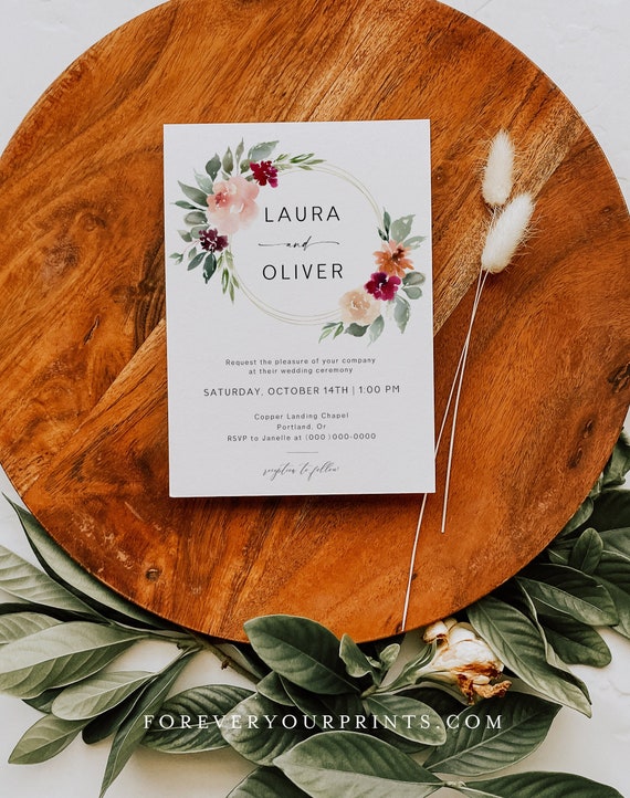 Boho Wedding Invitation Template, Fall Wedding Invites DIY Printable ...