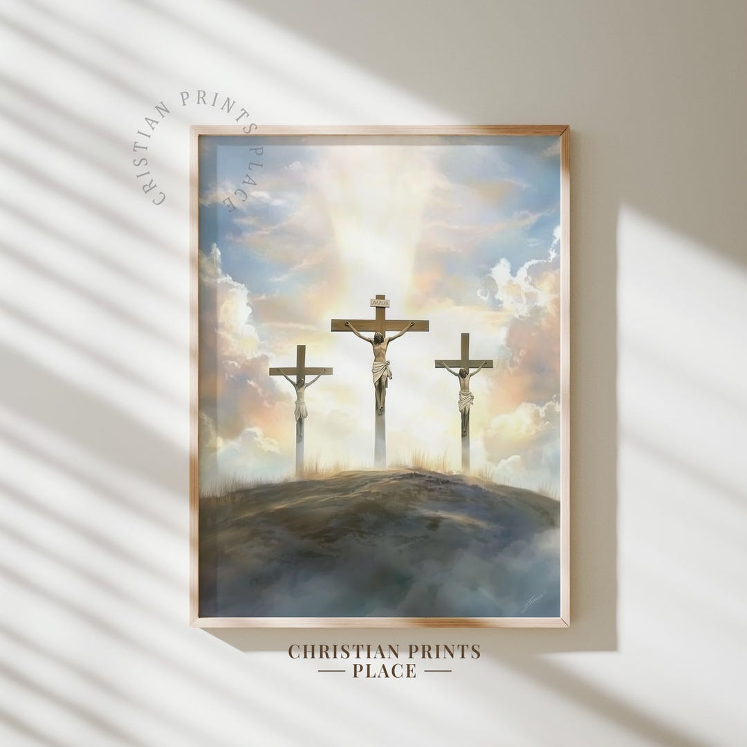 Jesus Crucifixion Christian Painting, Three Crosses Scene, LDS Bible ...