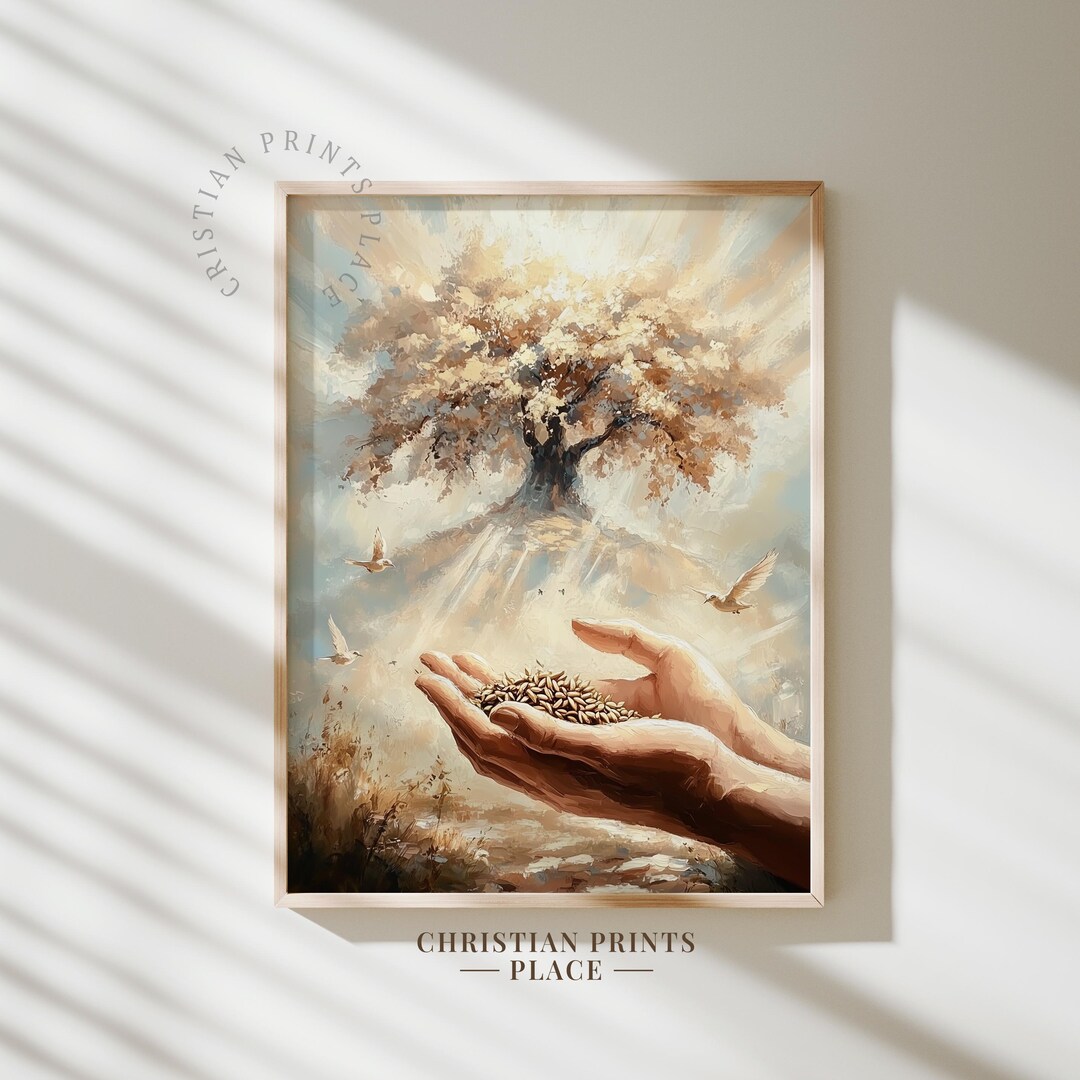 Parable of the Mustard Seed Christian Painting, Tiny Seed Faith Scene ...