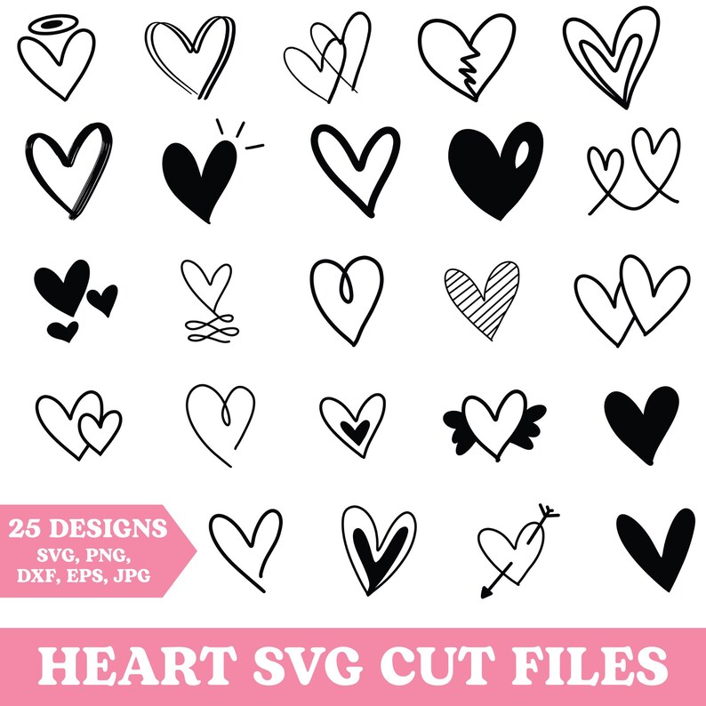 Heart Shape Svg Bundle, Heart Outline Svg, Handdrawn Heart Svg, Heart ...